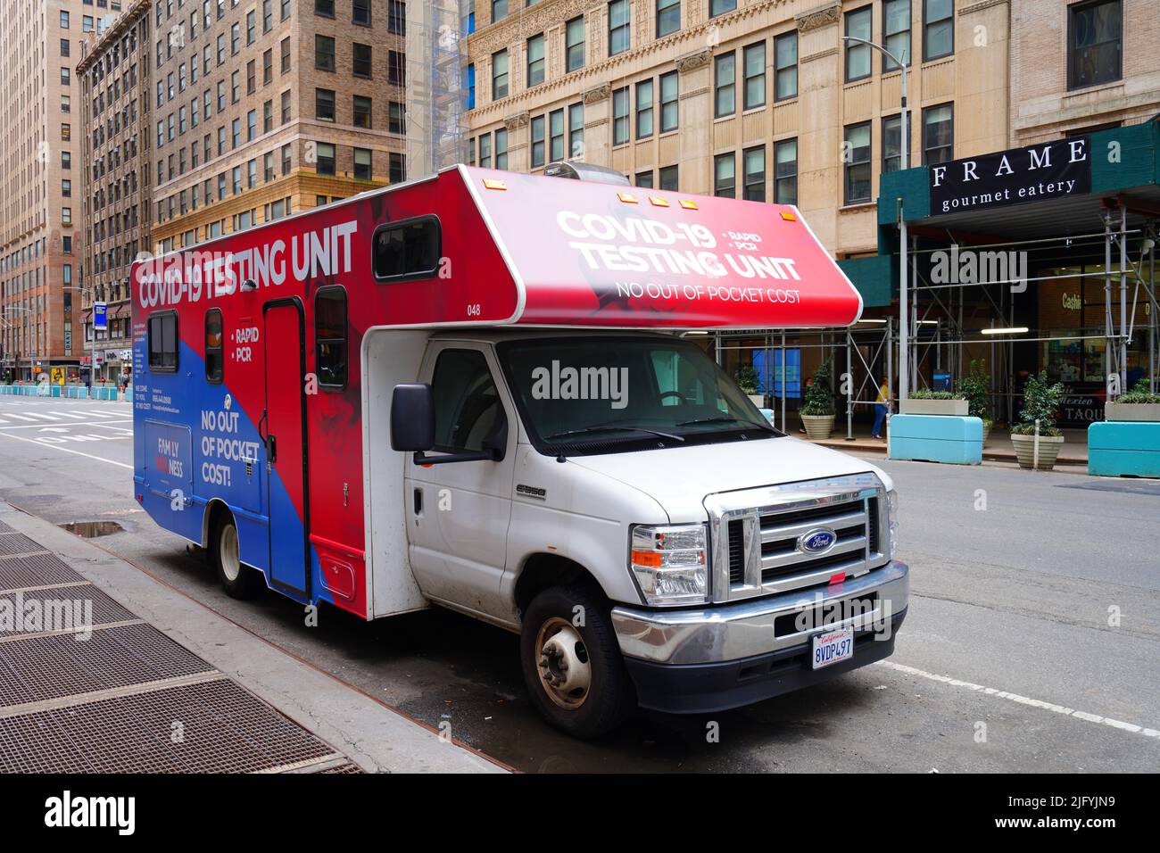 NEW YORK CITY, NY -20 MAR 2022- View of a mobile COVID-19 testing van ...
