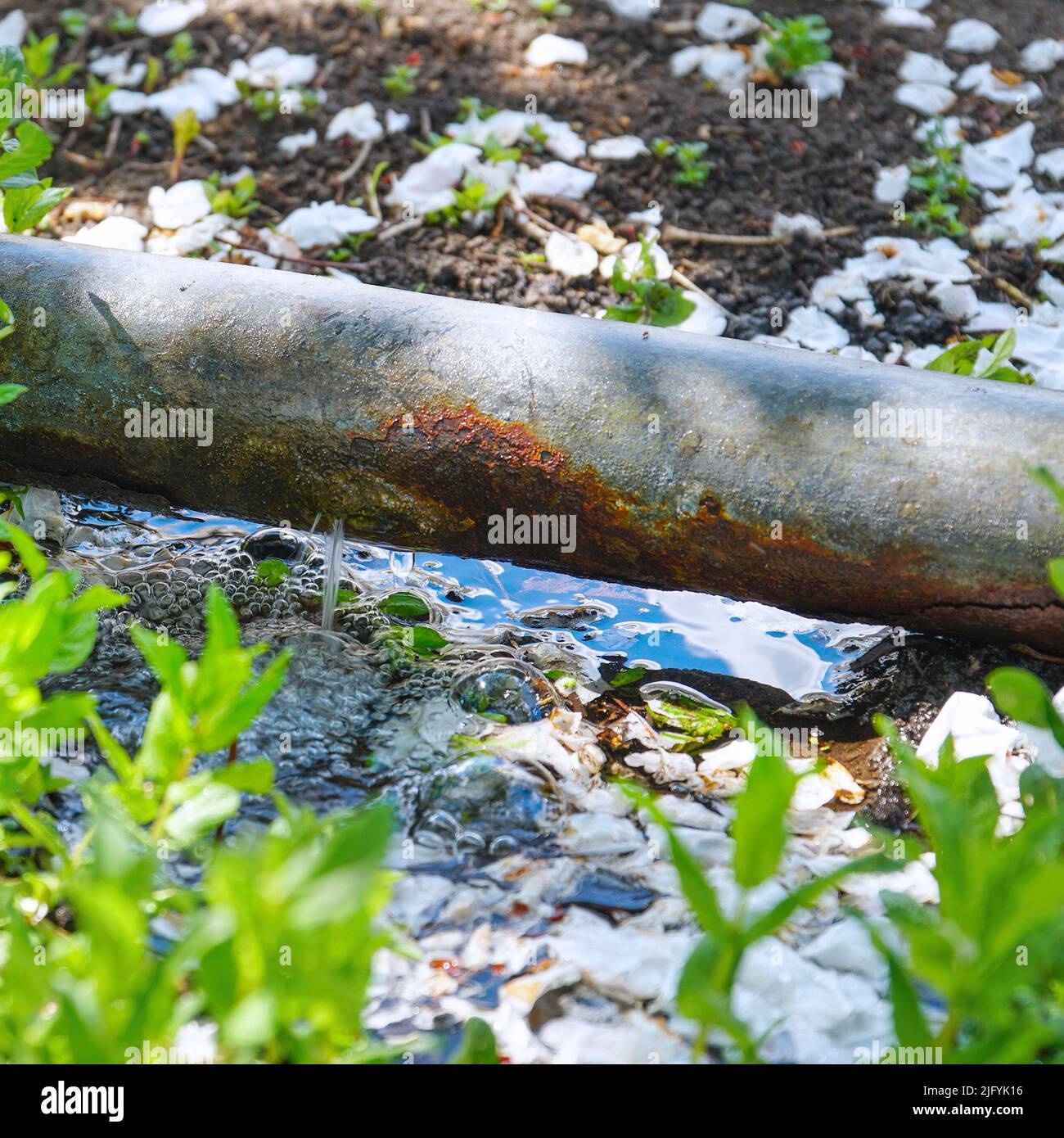 Water leak or breakthrough rusty pipe Stock Photo - Alamy