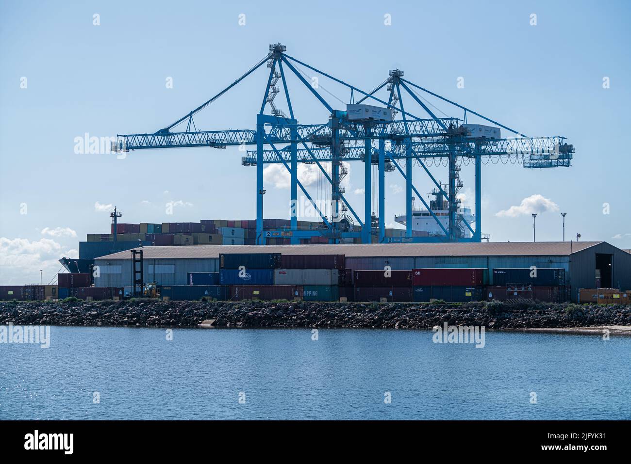 6 July 2022: Container ship docking at Port Adelaide, Australia Stock ...