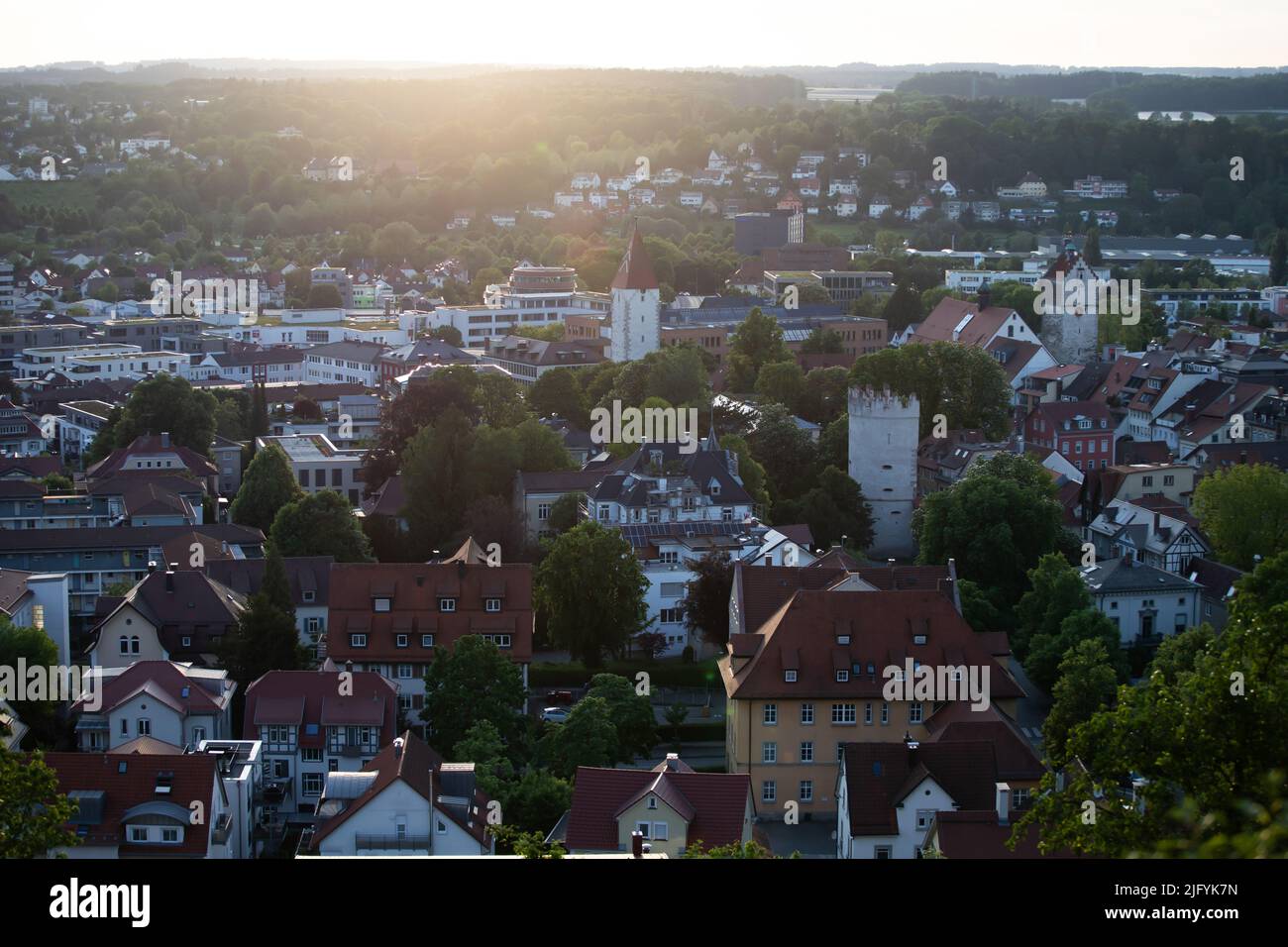 Ravensburg skyline, Baden-Wurttemberg, Germany, Europe. Aerial view of ...