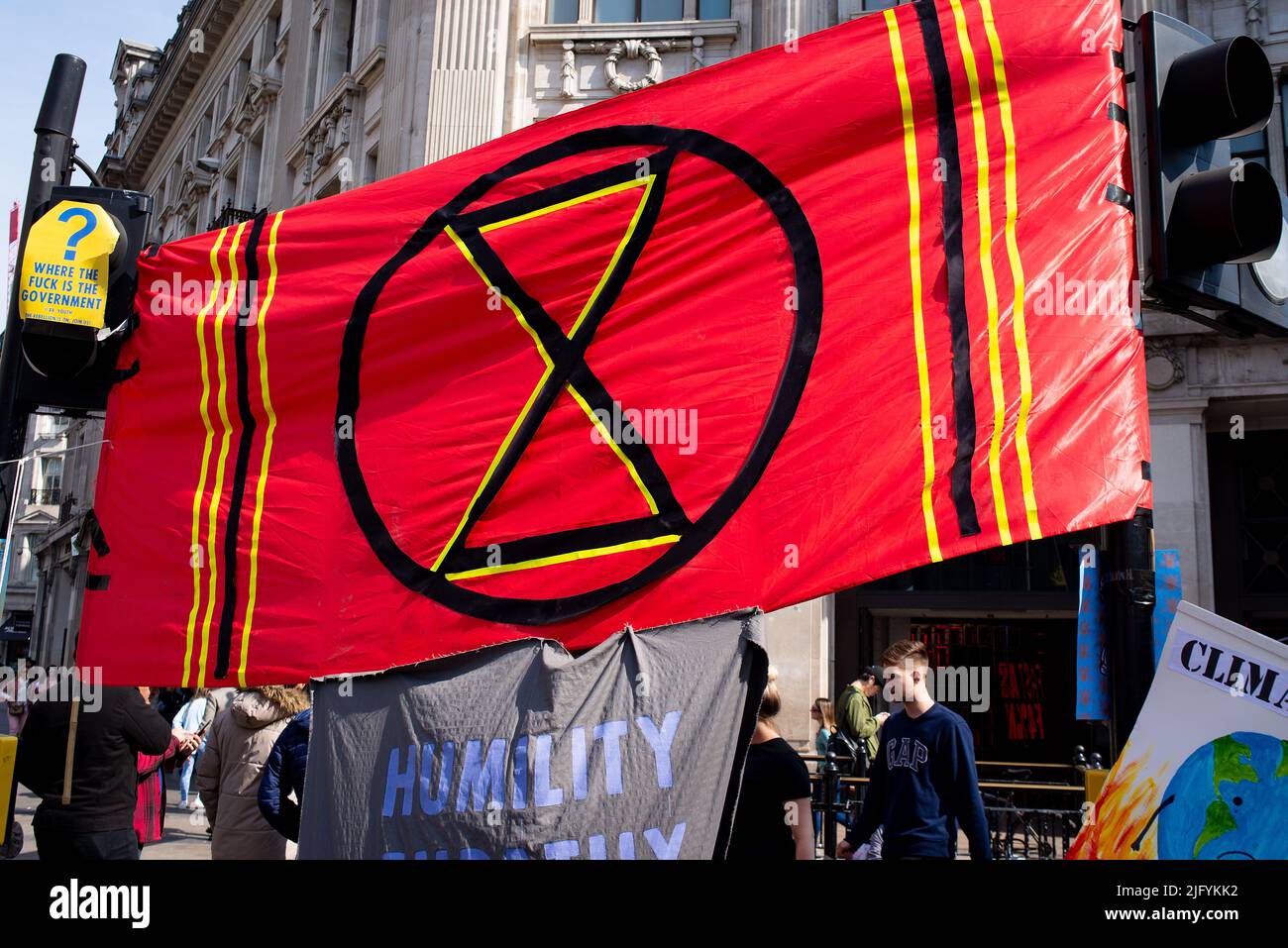 Climate change protest signs at the Extinction Rebellion demonstration ...
