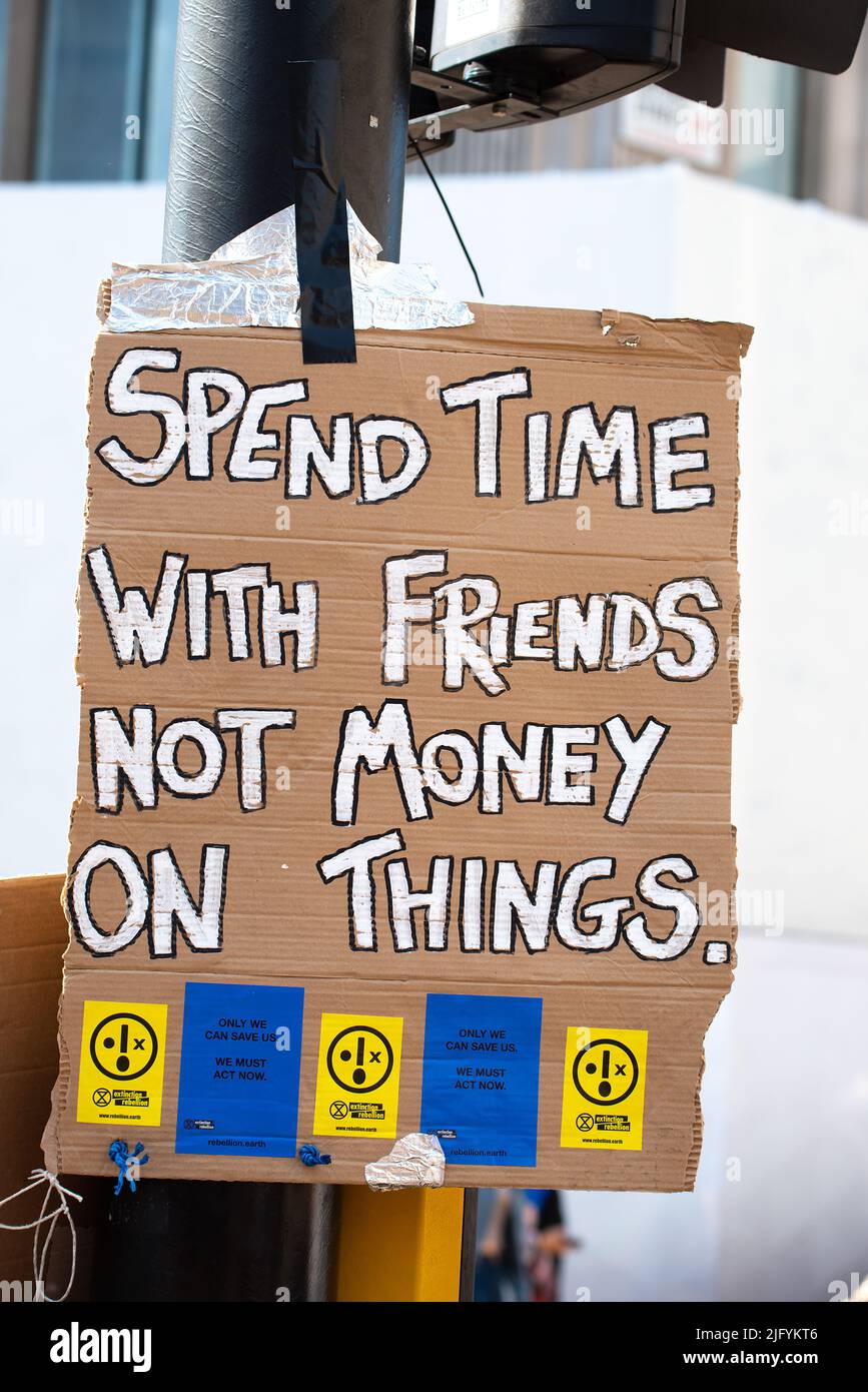 Climate change protest signs at the Extinction Rebellion demonstration ...