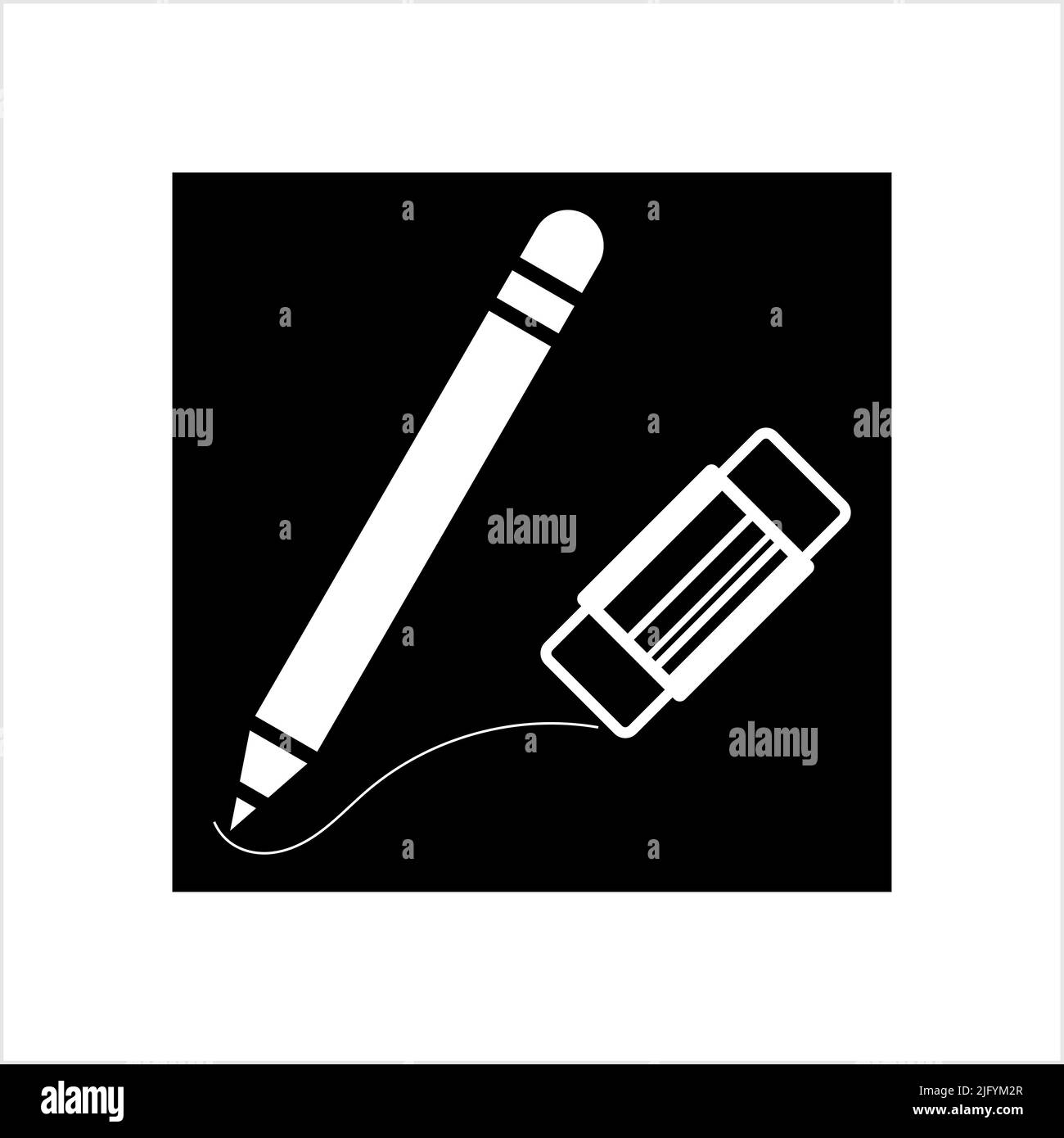 Eraser With Pencil Icon, Pencil Pen Eraser Icon Vector Art Illustration ...