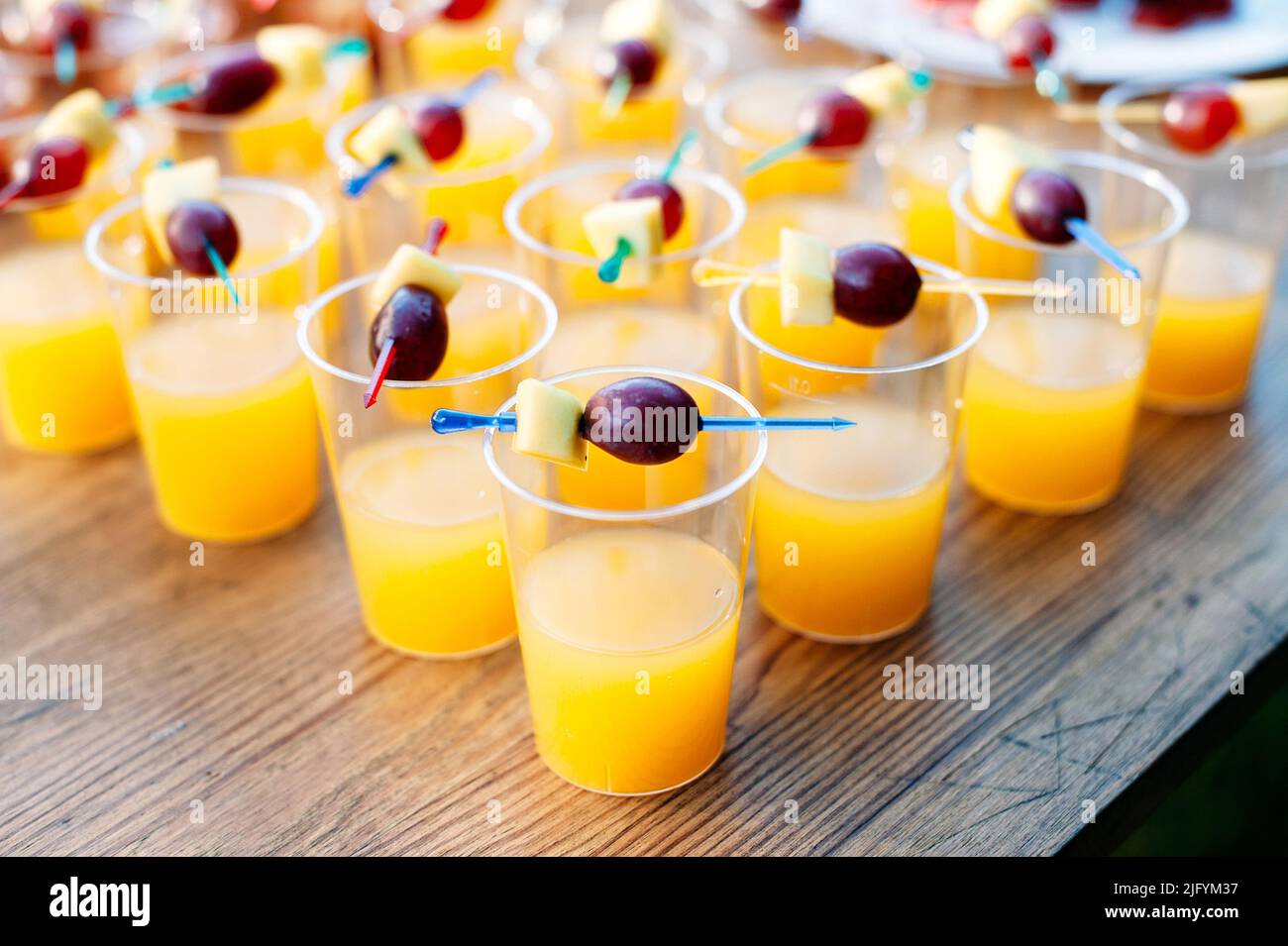 Beautiful line of different alcohol and non-alcohol cocktails. Catering ...