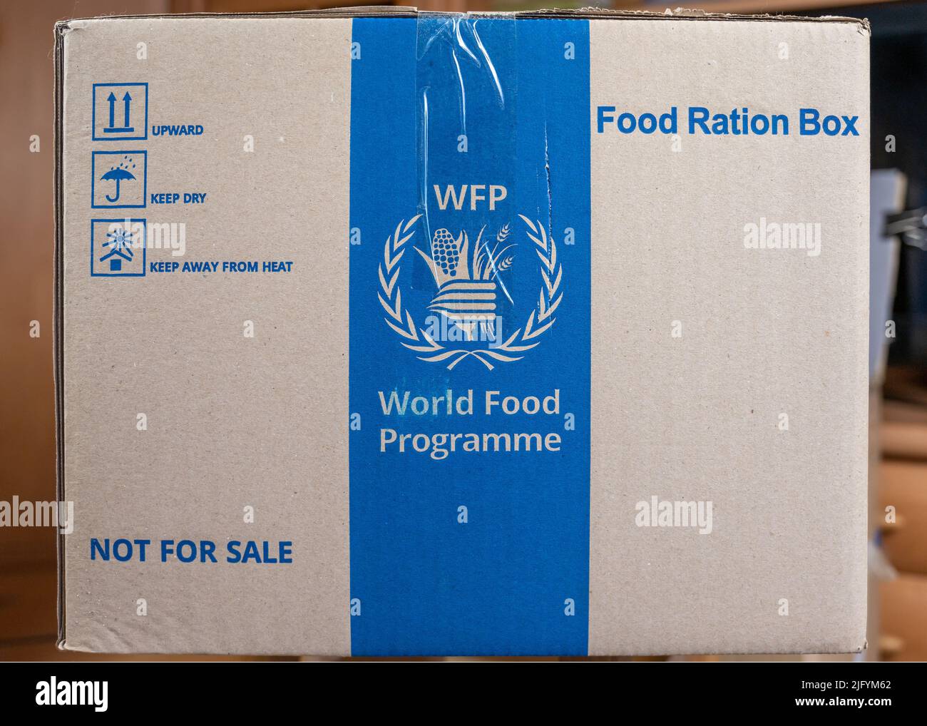 Food Ration Box. Cardboard box with humanitarian aid from World Food ...
