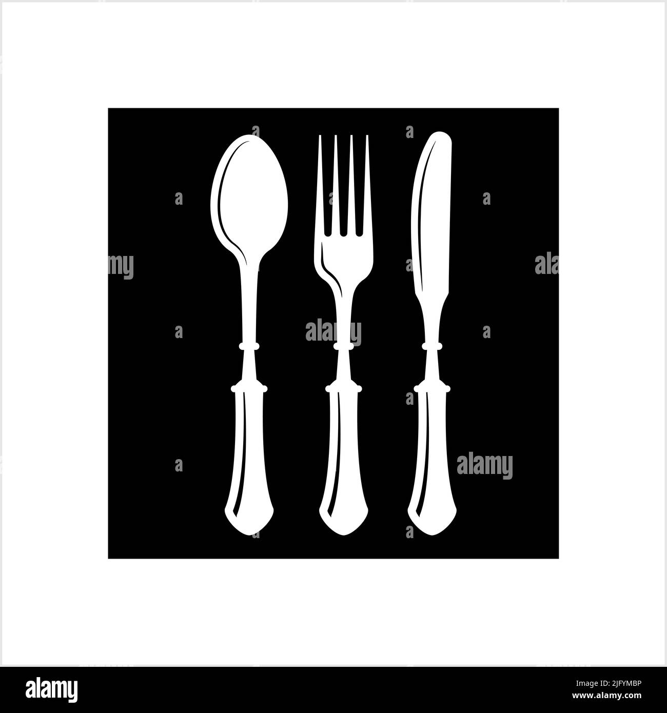 Cutlery Icon, Fork, Spoon And Knife Vector Art Illustration Stock ...