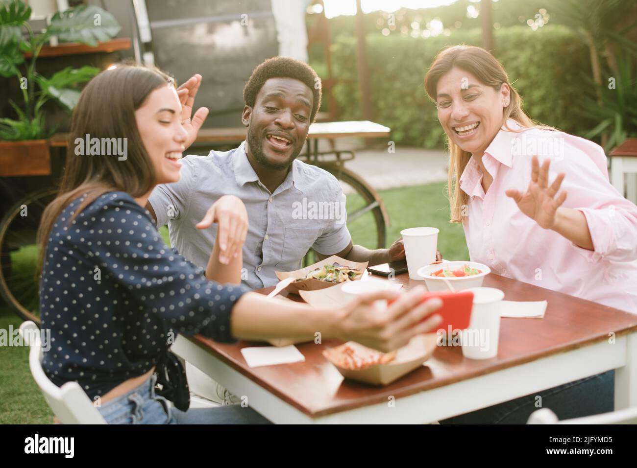 Video call friends conversation hi-res stock photography and images - Alamy