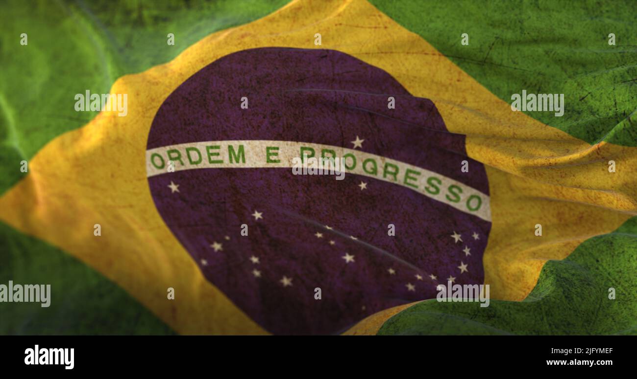 Old Brazil Flag waving at wind Stock Photo - Alamy