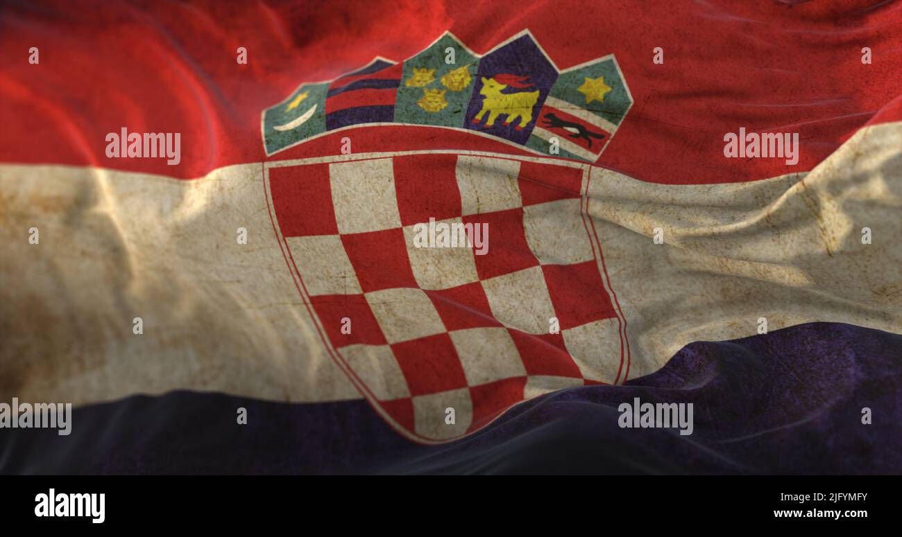 Old Croatia Flag waving at wind Stock Photo - Alamy