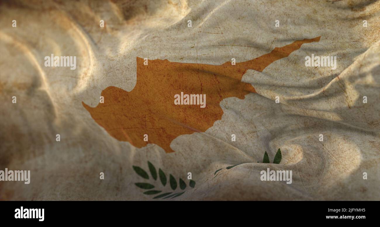 Old Cyprus Flag waving at wind Stock Photo - Alamy