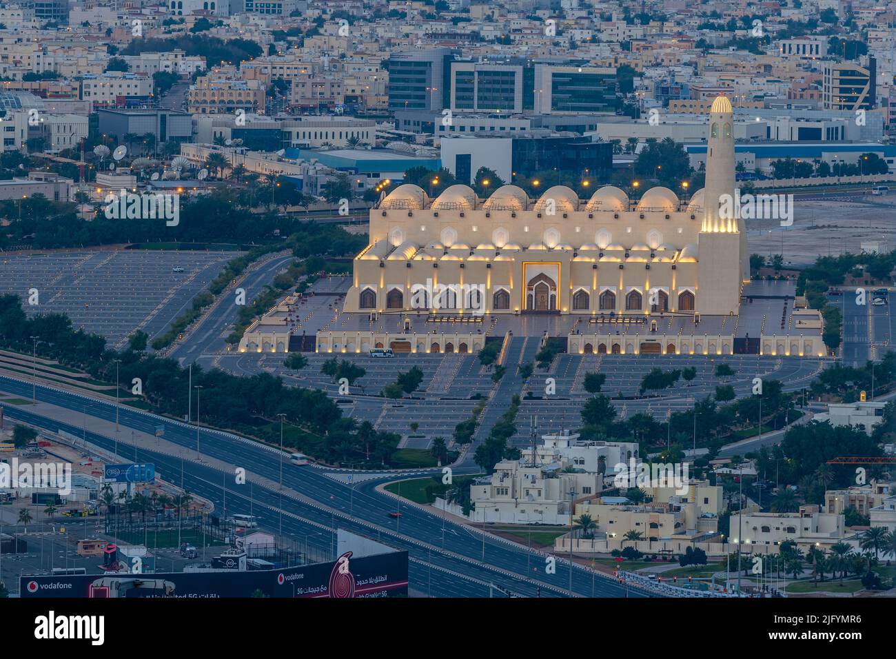 Sunset Aerial view of Imam Abdul Wahab Grand Mosque Doha Stock Photo ...