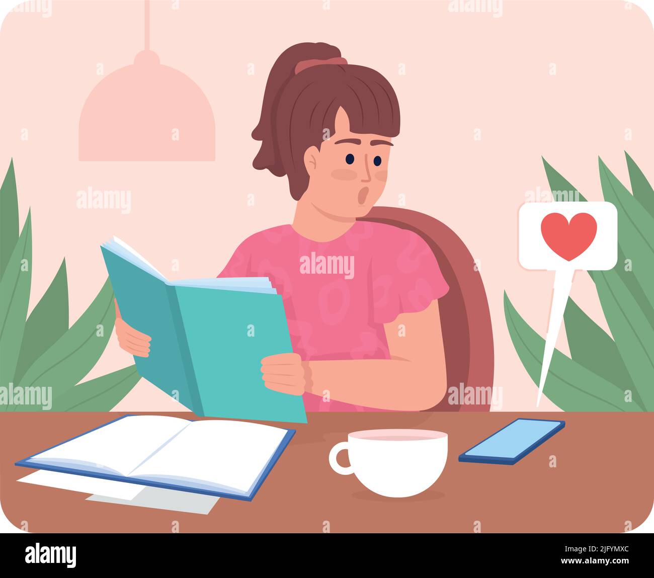 Female student distracted by notifications on phone 2D vector isolated ...