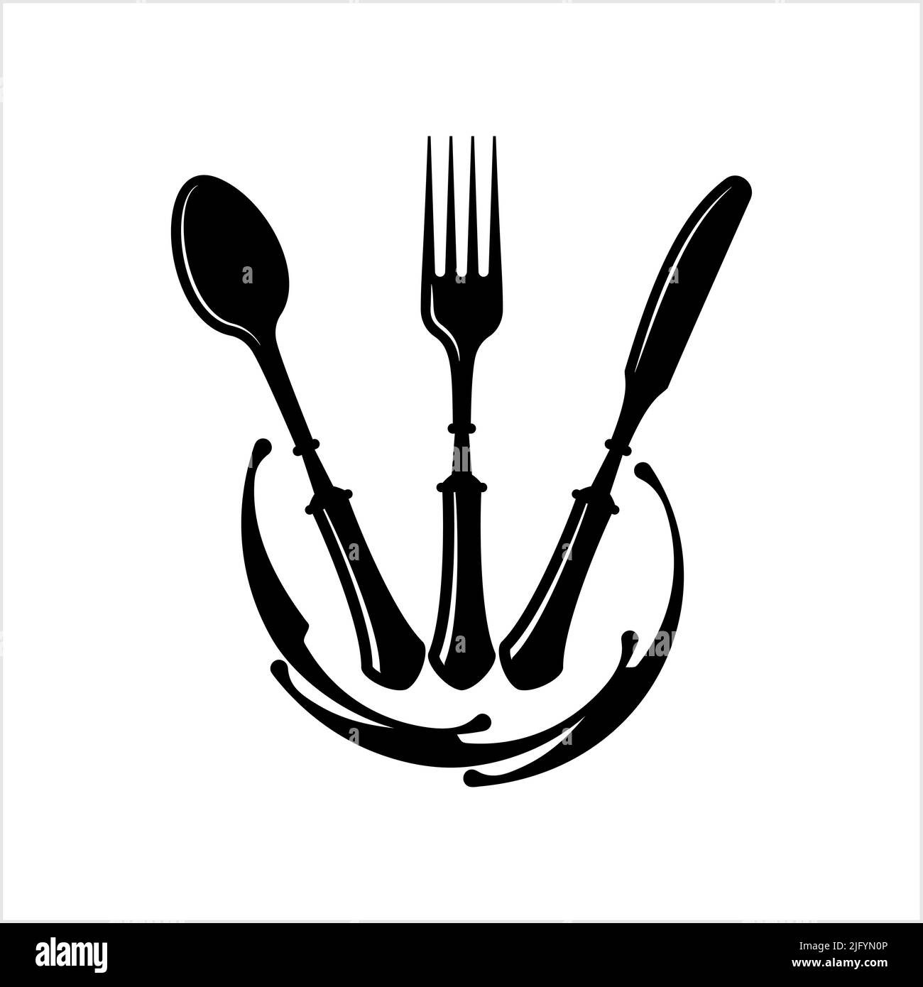 Cutlery Icon, Fork, Spoon And Knife Vector Art Illustration Stock ...