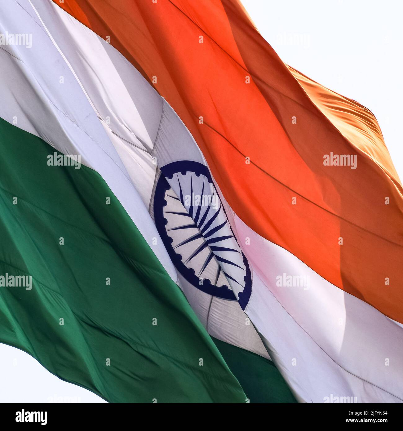 India flag flying high at Connaught Place with pride in blue sky, India ...