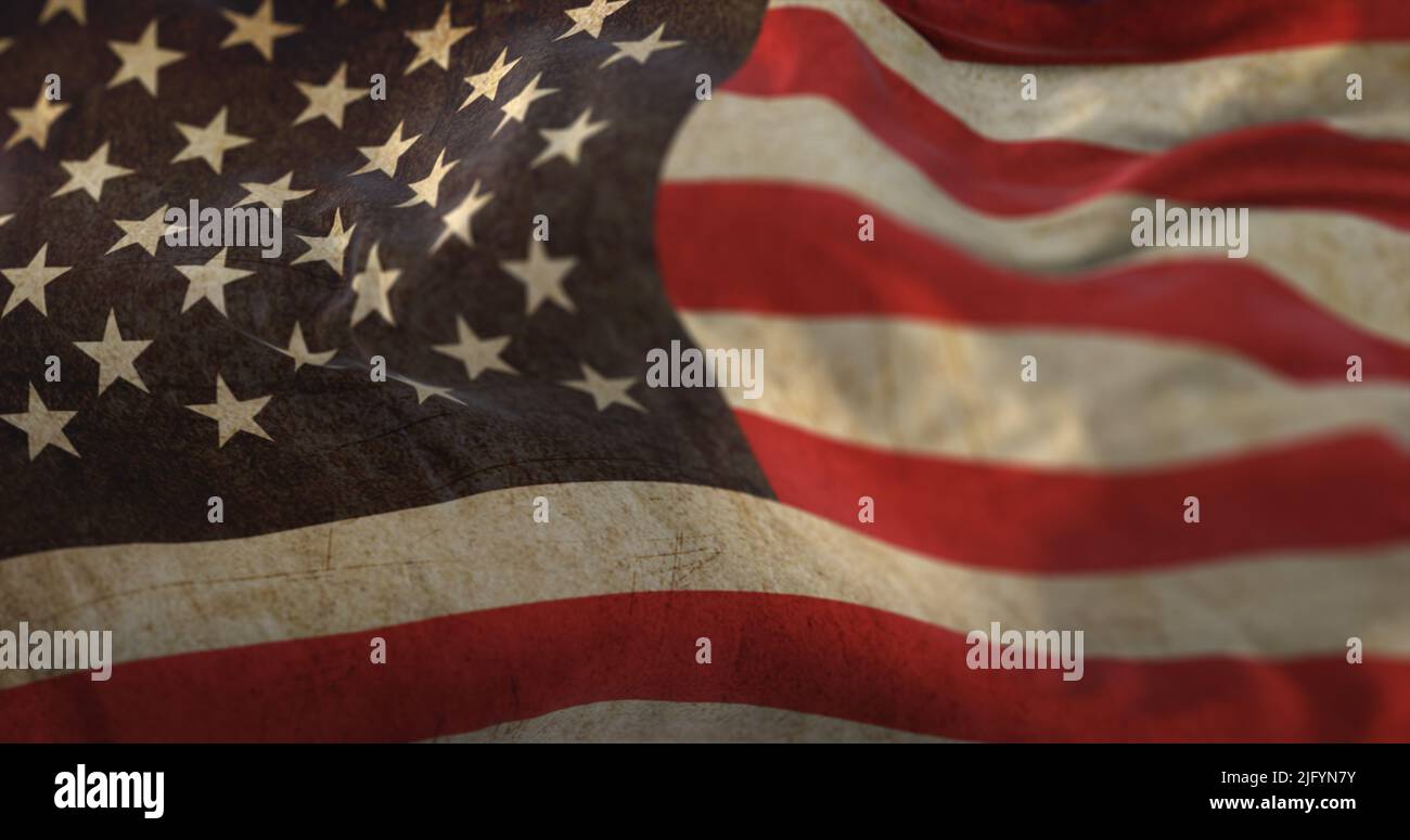 Old United States Flag waving at wind Stock Photo - Alamy