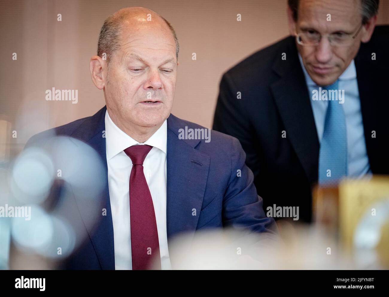 Berlin, Germany. 06th July, 2022. Chancellor Olaf Scholz (l, SPD), and ...
