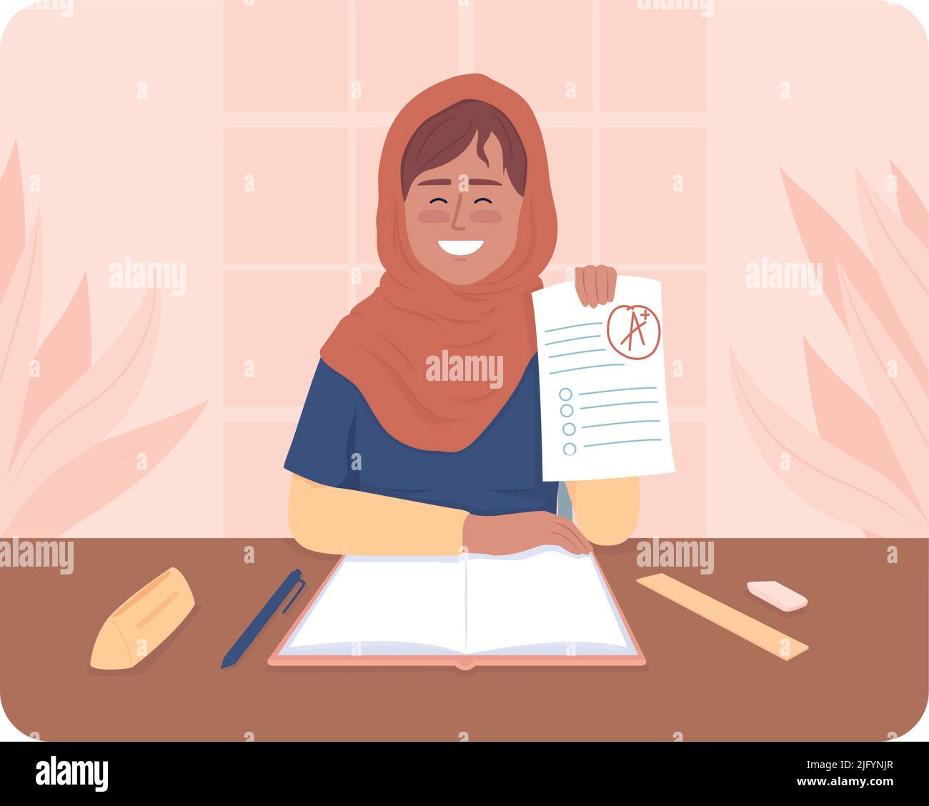 Getting high mark in exam 2D vector isolated illustration Stock Vector ...