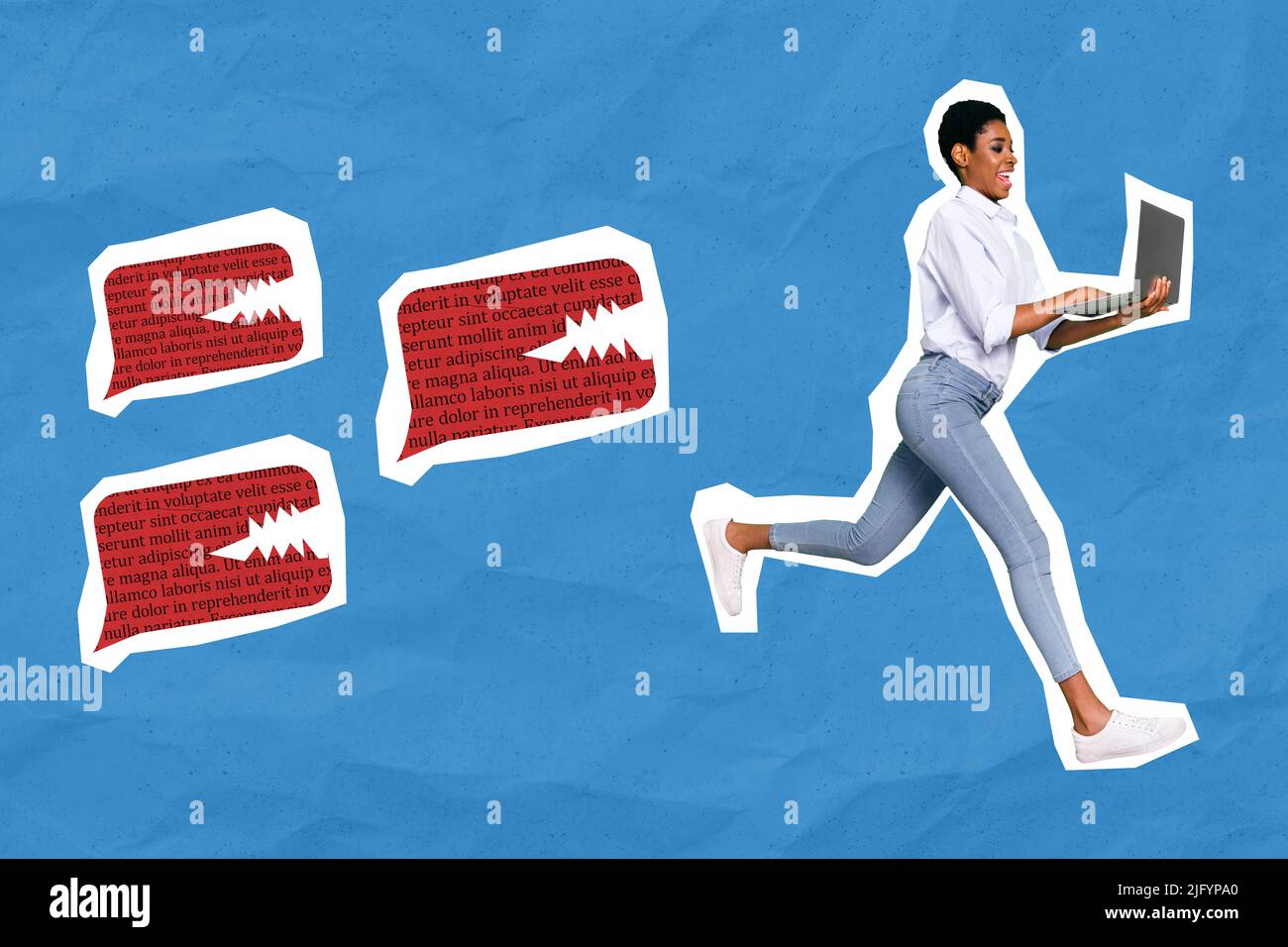 Photo cartoon comics sketch picture of funny girl typing modern device ...