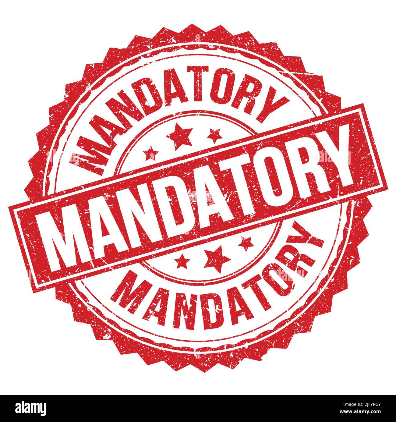 MANDATORY text written on red round stamp sign Stock Photo - Alamy