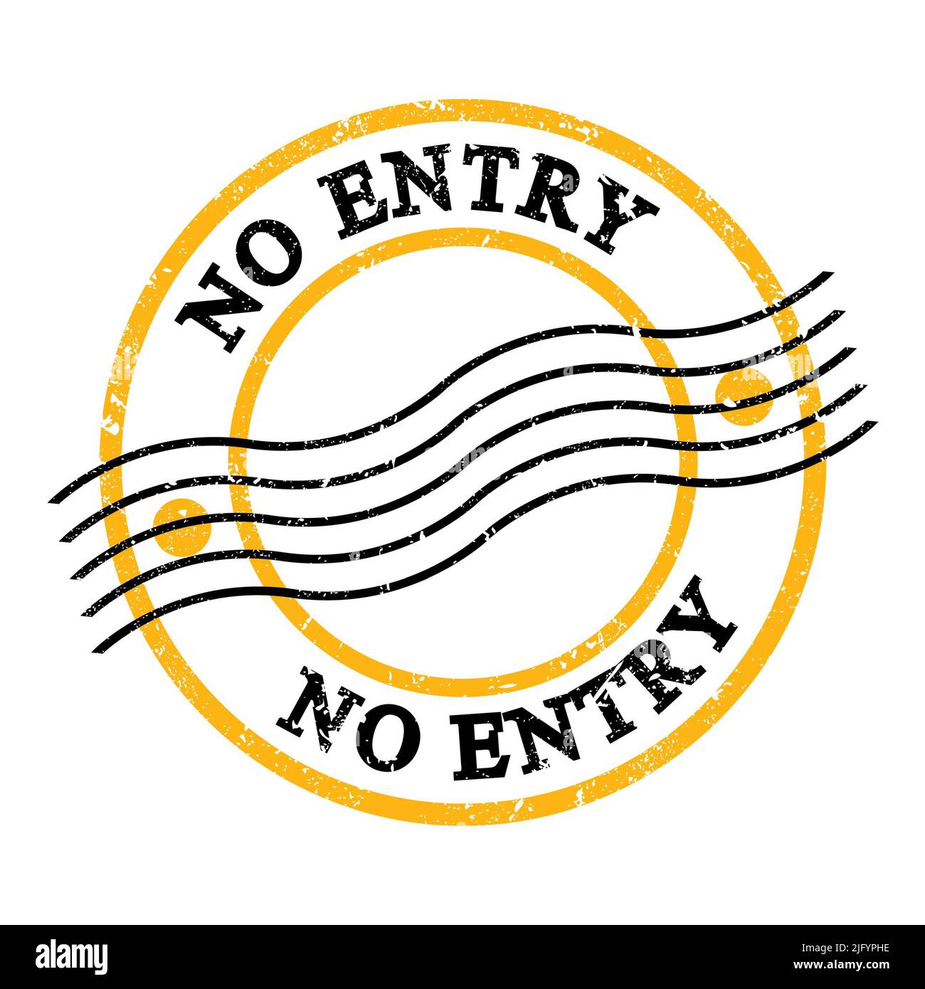 NO ENTRY, text written on yellow-black grungy postal stamp Stock Photo ...