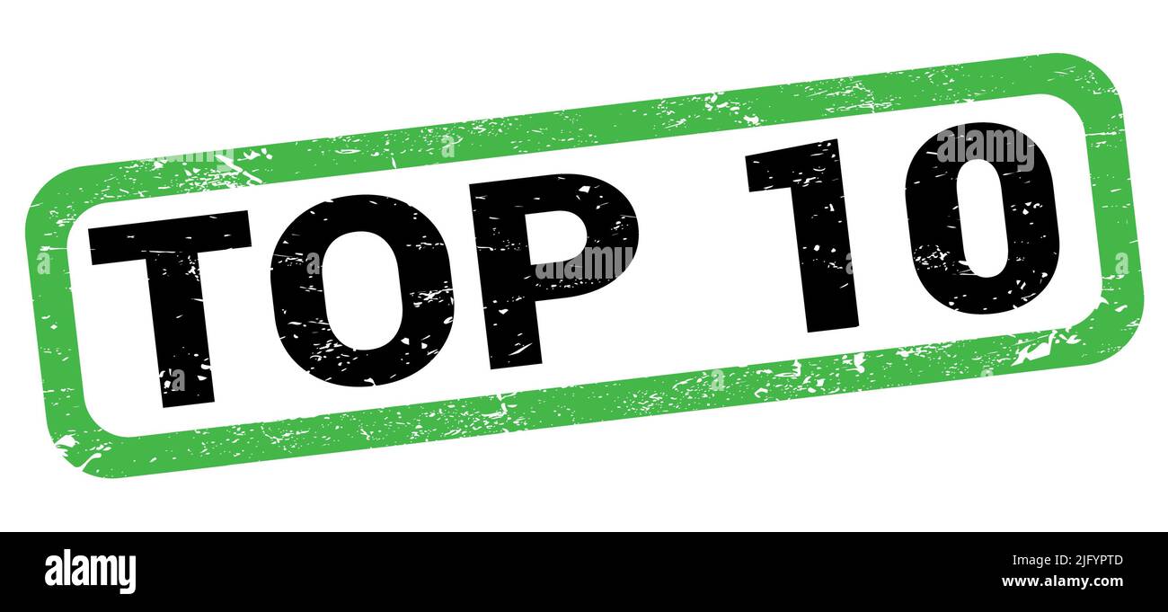 TOP 10 text written on green-black rectangle stamp sign Stock Photo - Alamy