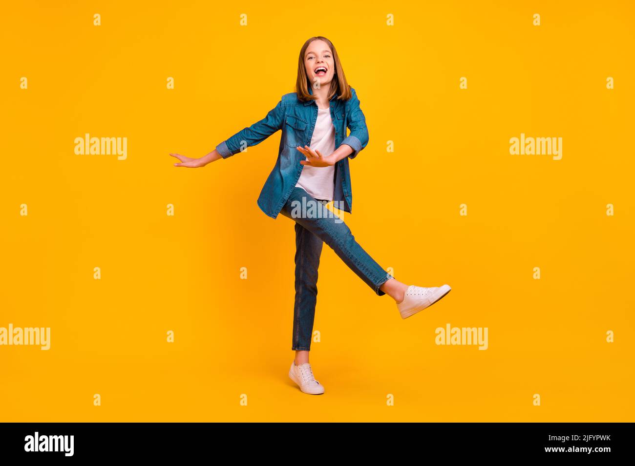 Full length portrait of crazy positive person enjoy dancing chilling ...