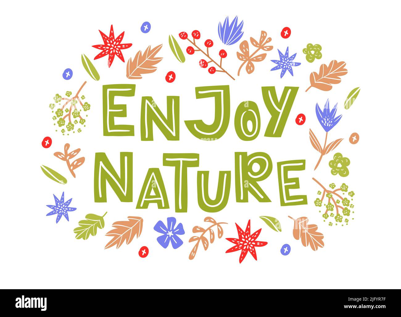 Enjoy Nature hand drawn vector lettering quote in doodle style ...