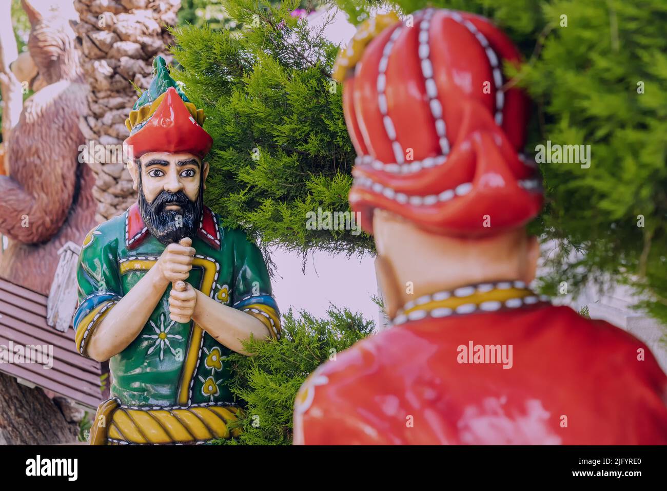 30 May 2022, Antalya, Turkey: Turkish characters statue in park. Fairy ...