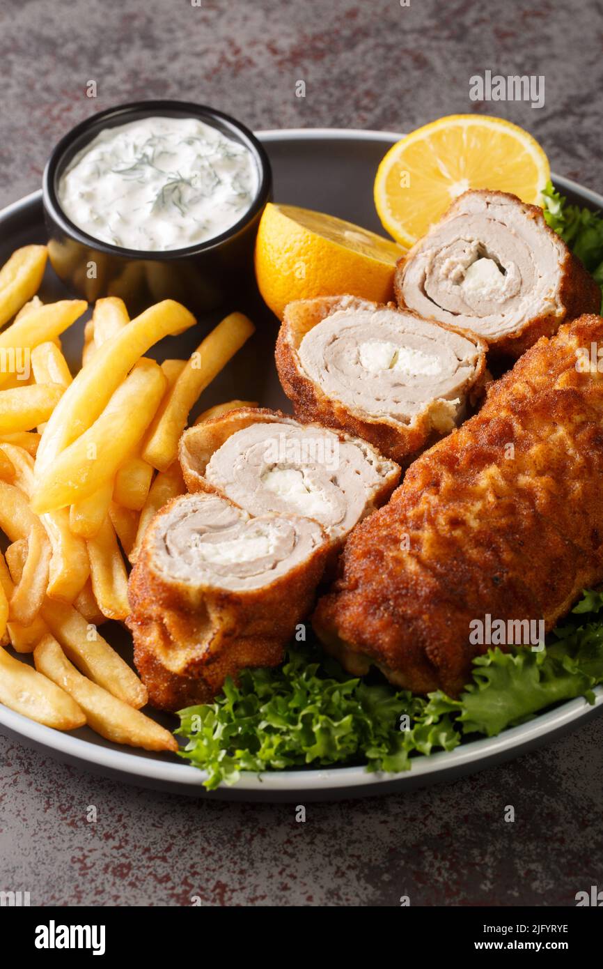 Karadjordjeva Schnitzel is a pork roll stuffed with Kaymak, breaded and ...