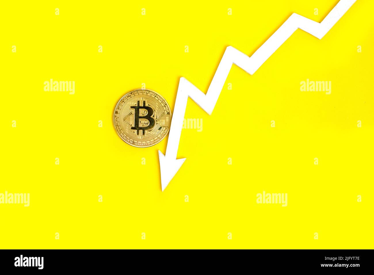 Arrow of graph indicates fall and collapse value bitcoin cryptocurrency ...