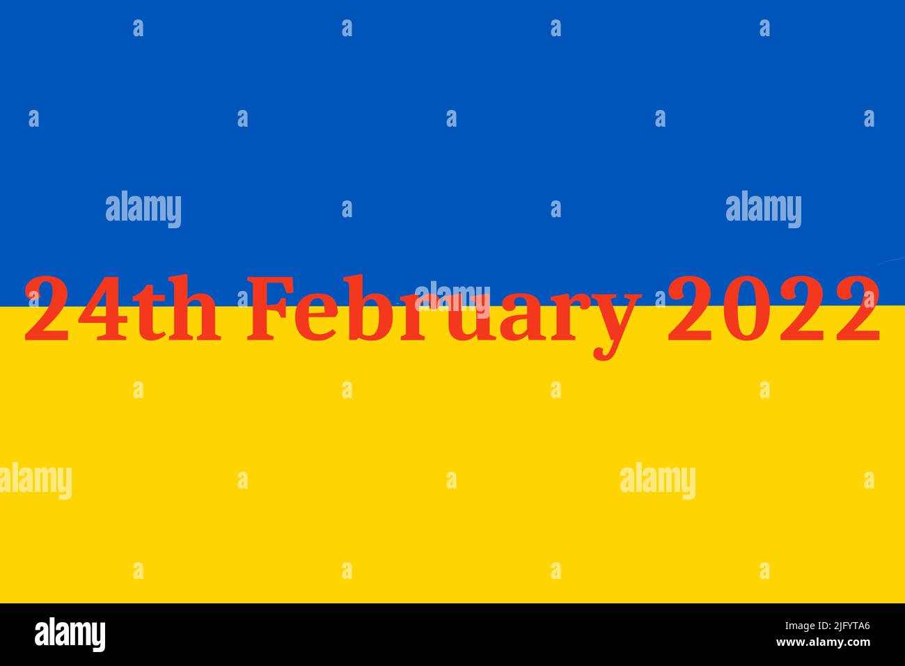 24th February 2022 text on the Ukrainian flag. Russia invaded Ukraine ...