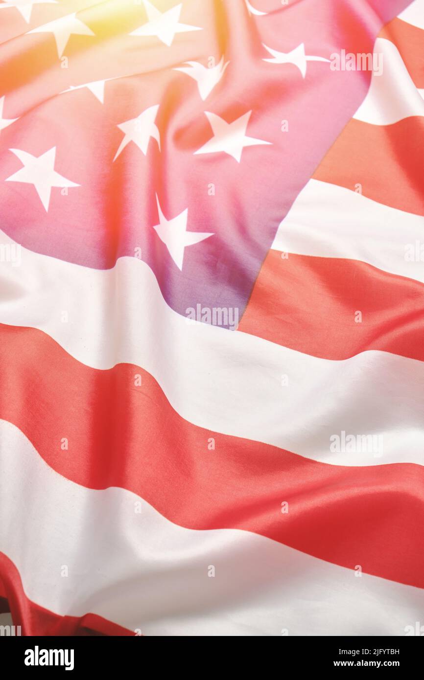 Background, flag United States America with bright sunlight Stock Photo ...