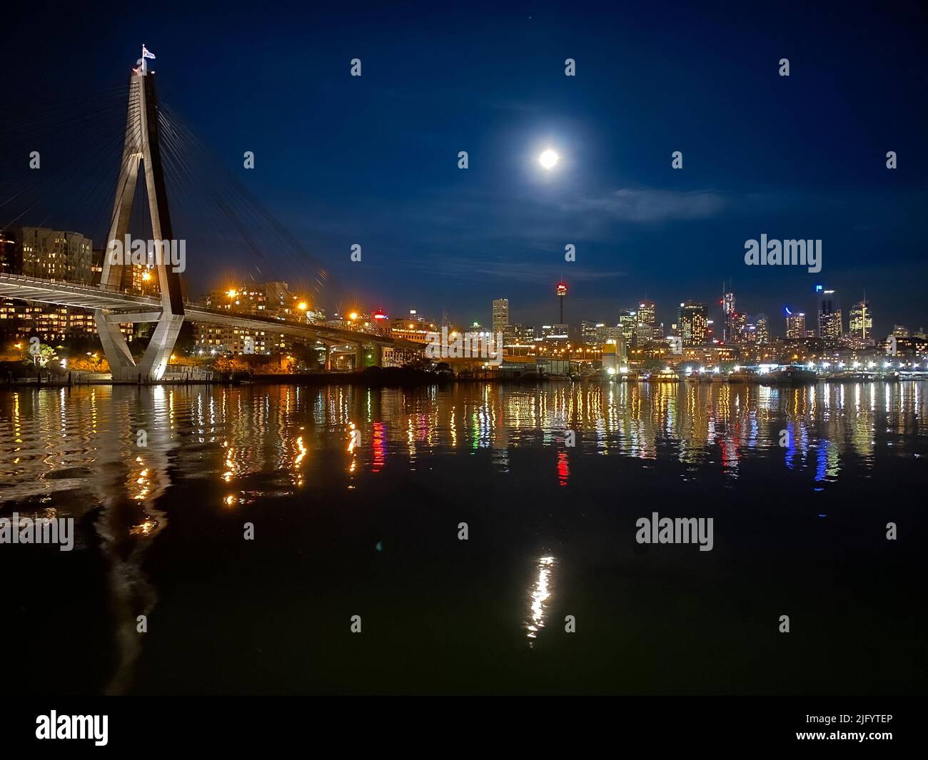 The view of Anzac Bridge at night. Sydney, Australia Stock Photo - Alamy