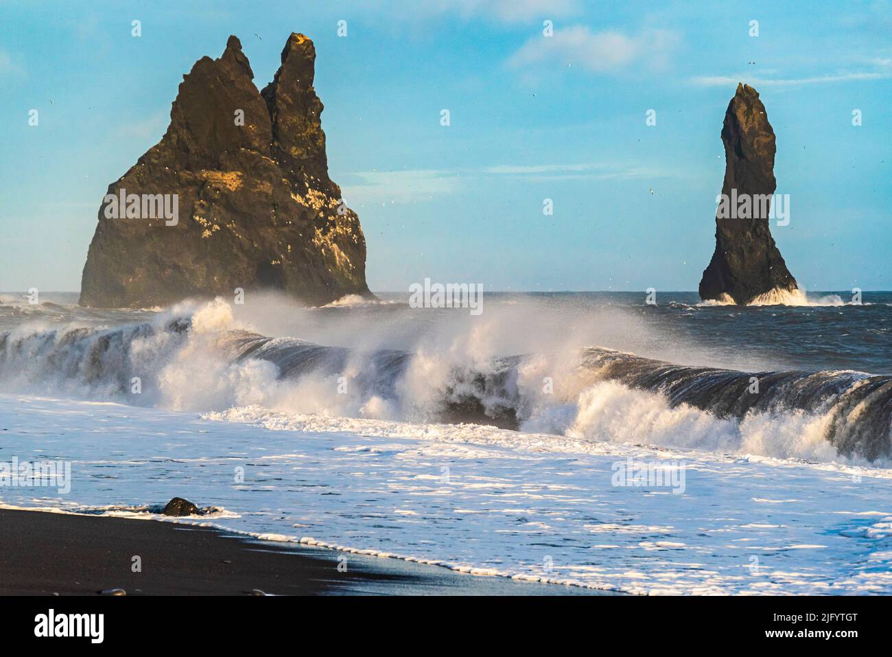 Impressive surf at the Reynisdrangar rock formation on a stormy winter ...