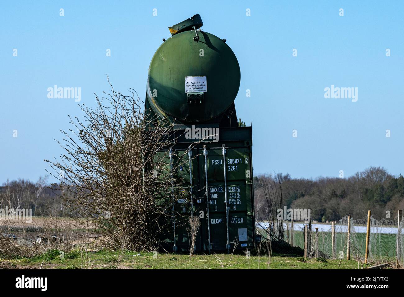 Fuel tank on top of shipping container Stock Photo - Alamy