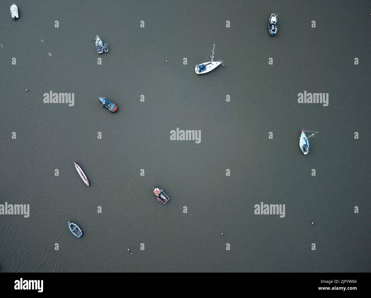 An aerial view of boats on the sea - top view of watercrafts Stock ...