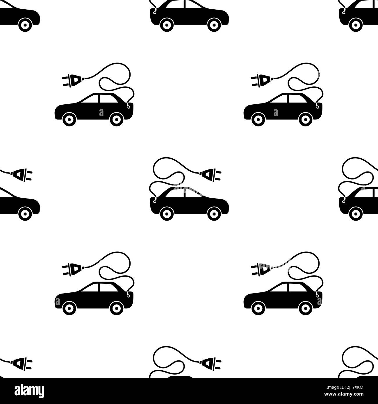 Eco Electric Car Icon Seamless Pattern, Renewable Energy Car Vector Art ...