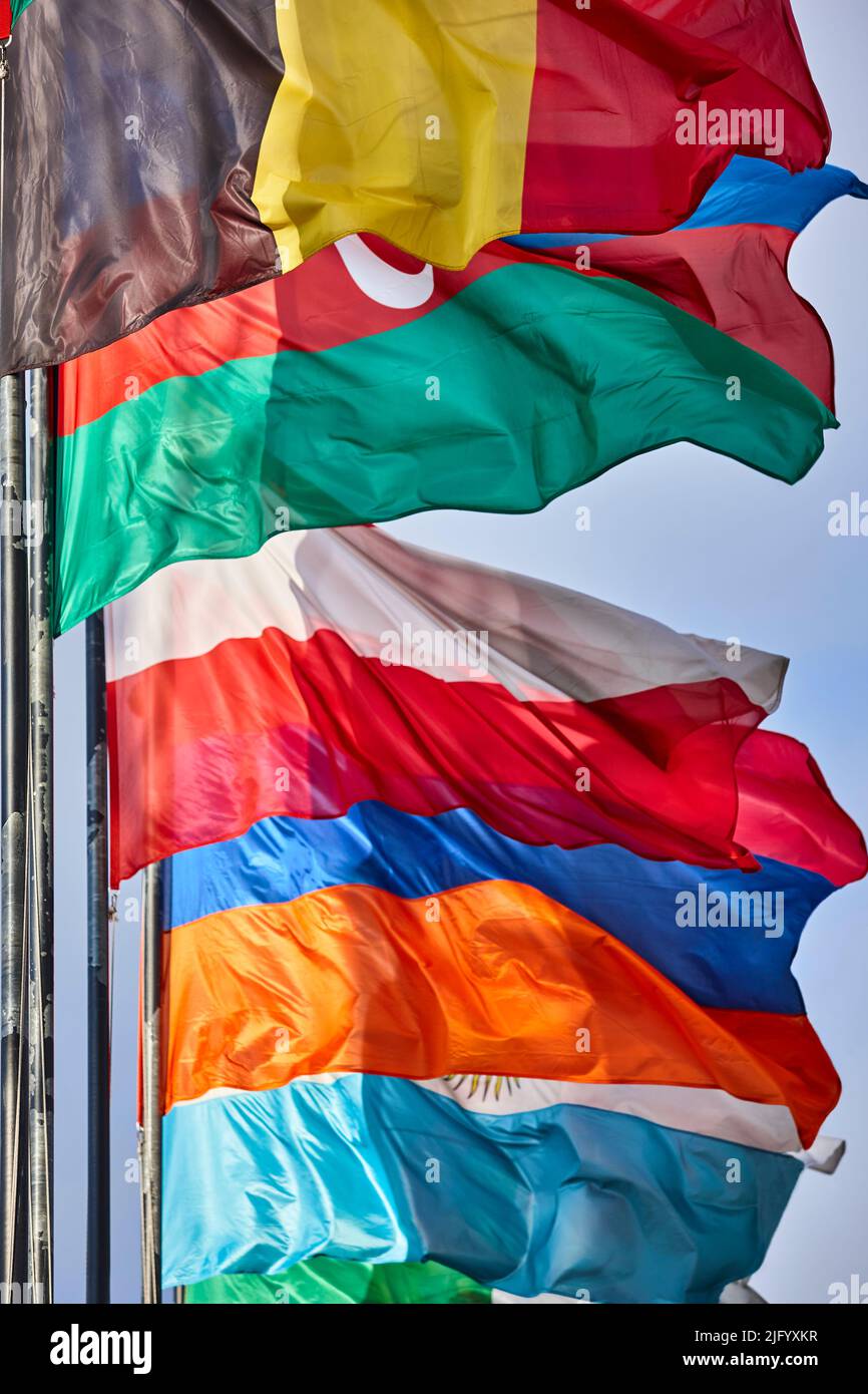 Flags of the word waving in the wind. Nation emblems Stock Photo - Alamy