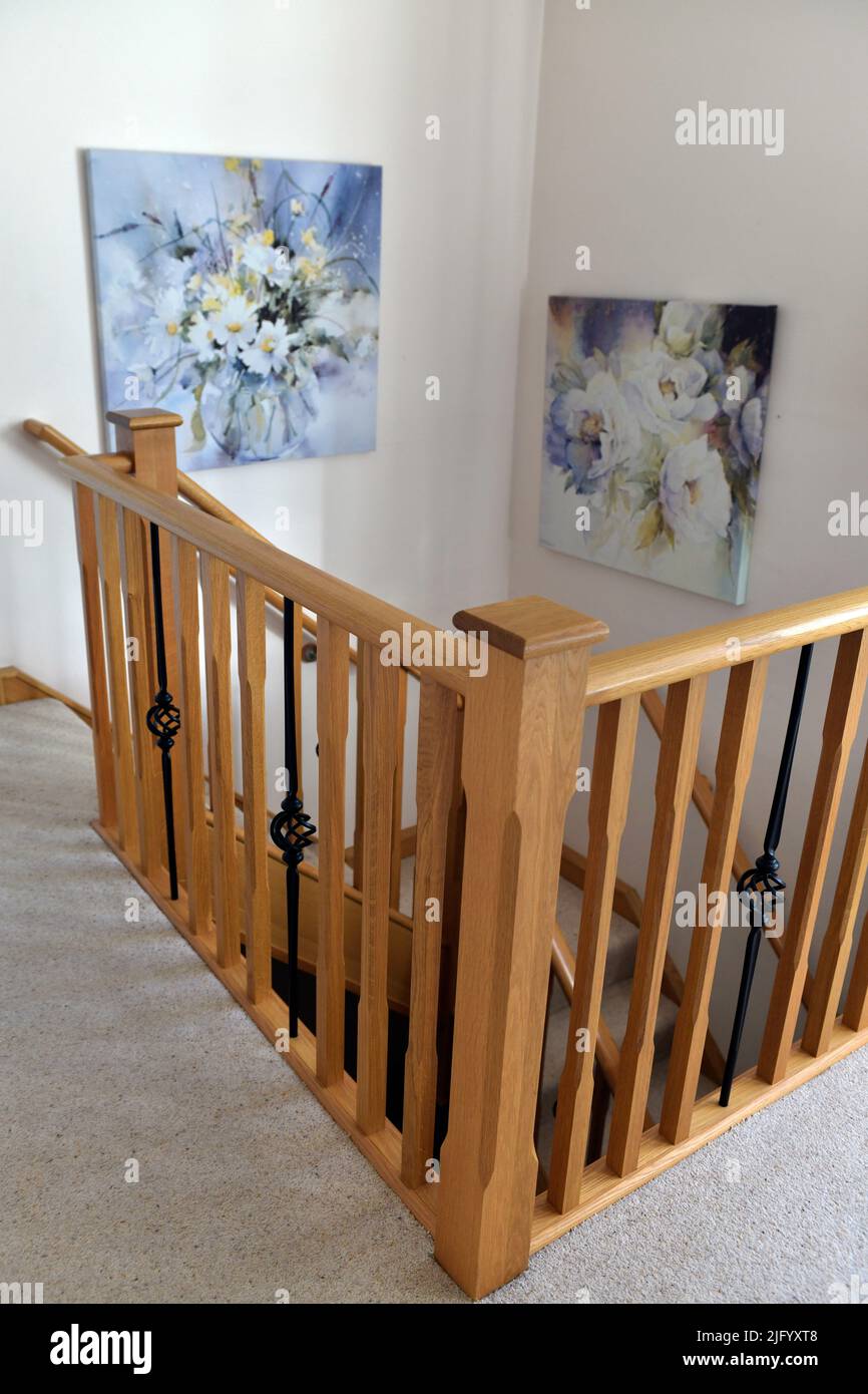 modern house staiway safety rail and landing Stock Photo - Alamy