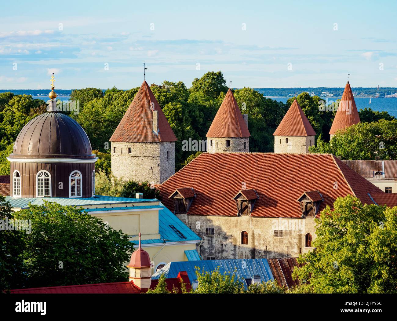 Old Town Walls, elevated view, UNESCO World Heritage Site, Tallinn ...