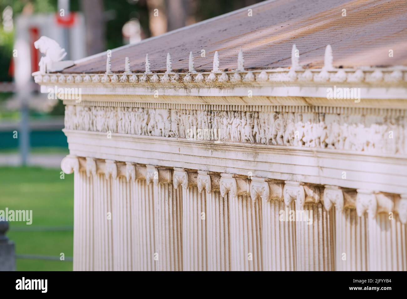 A smooth and rhythmic row of classical Greek columns in the ancient ...