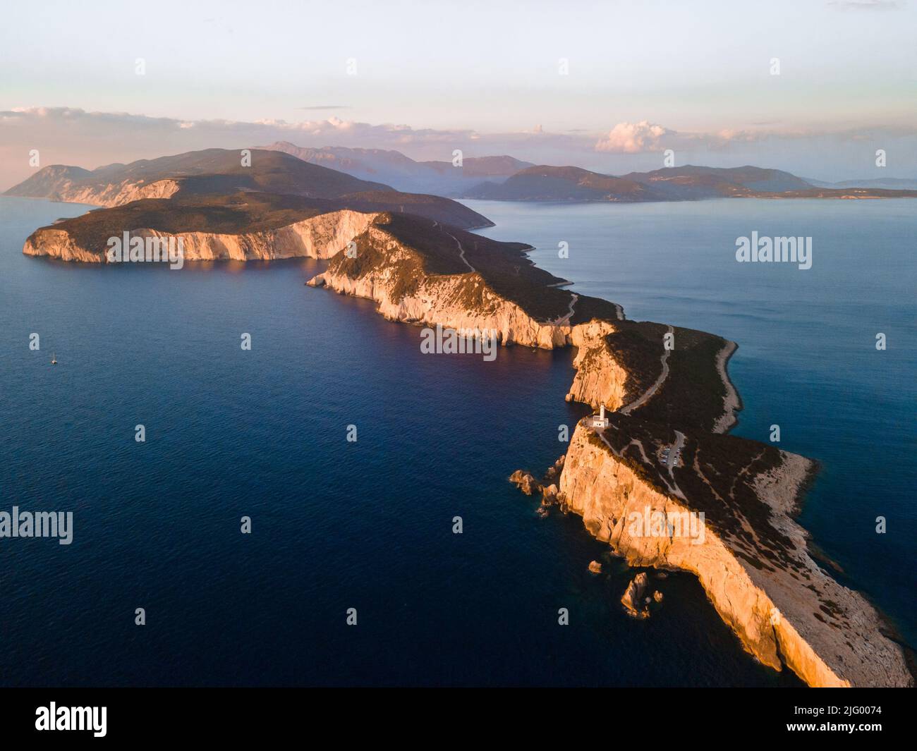 aerial view of Lefkada island lighthouse at the cliff copy space Stock ...