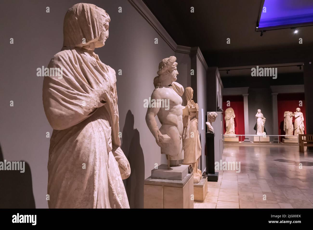 28 May 2022, Antalya, Turkey: A lot of Greek antique statues of women ...