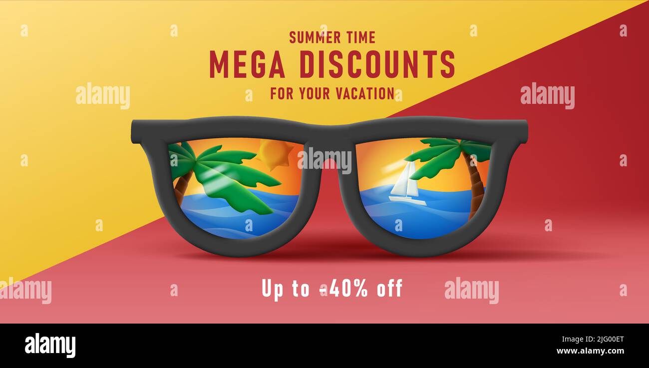 Discount poster with 3d sunglasses illustration with reflection of ...