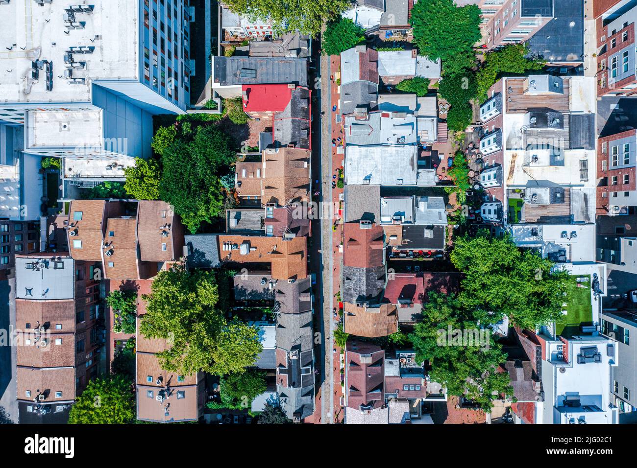 Top down Aerial View of Elfreth's Alley Row Houses in Philadelphia ...