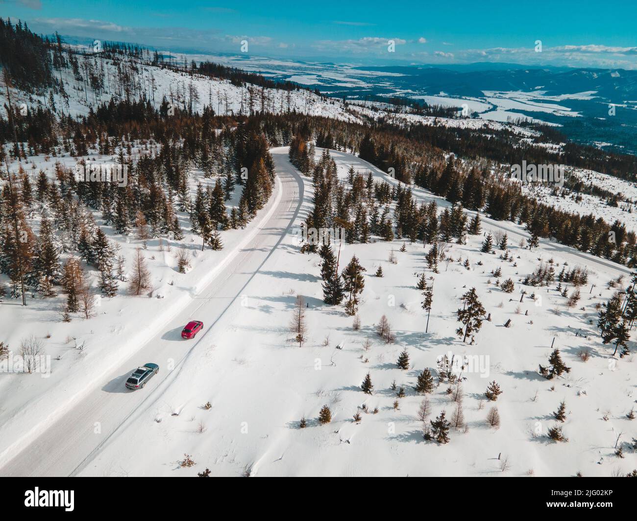 aerial view of snowed road in tatra mountains car travel concept Stock ...
