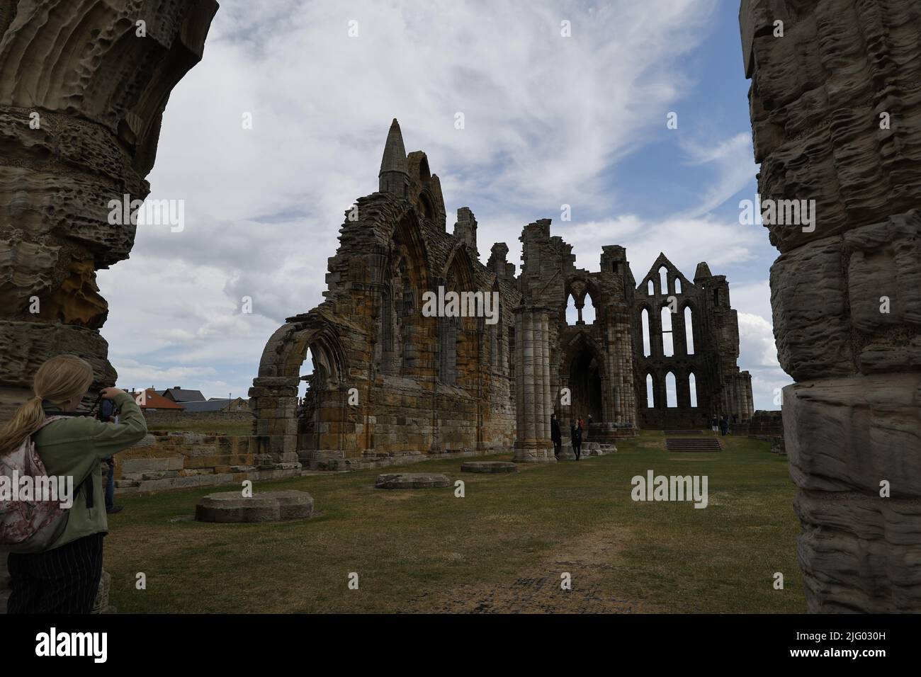 Whitby Abbey ruins on East Cliff headland, Whitby, Yorkshire, England ...