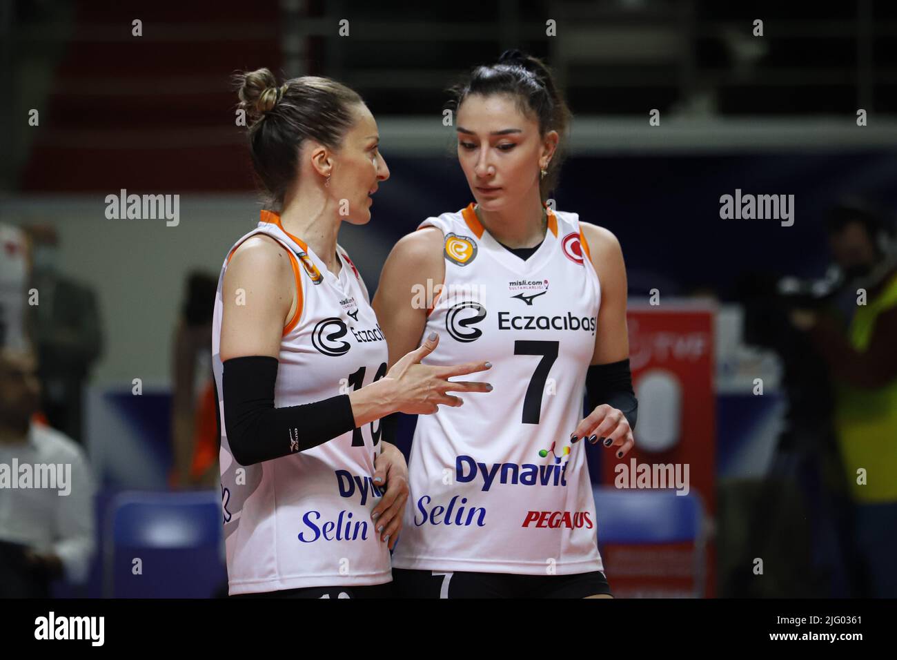 ISTANBUL, TURKEY - JANUARY 30, 2022: Maja Ognjenovic and Hande Baladin ...