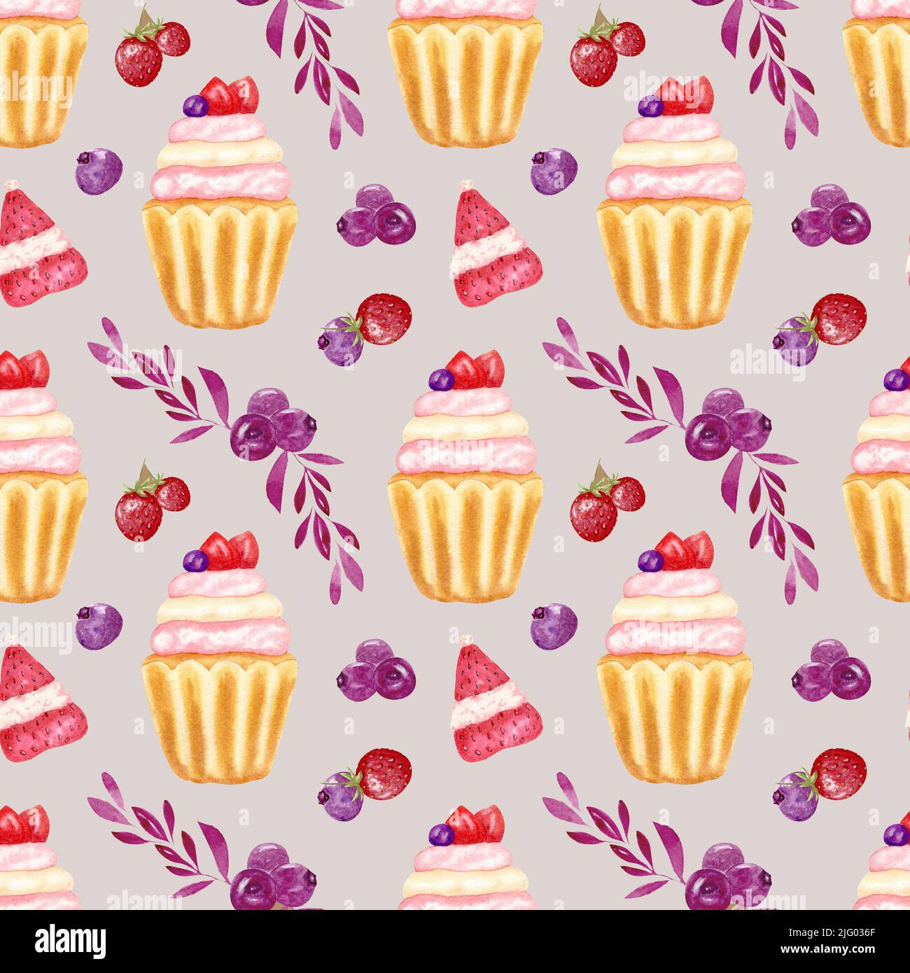 Watercolor seamless pattern with muffins. Watercolor hand painting with ...