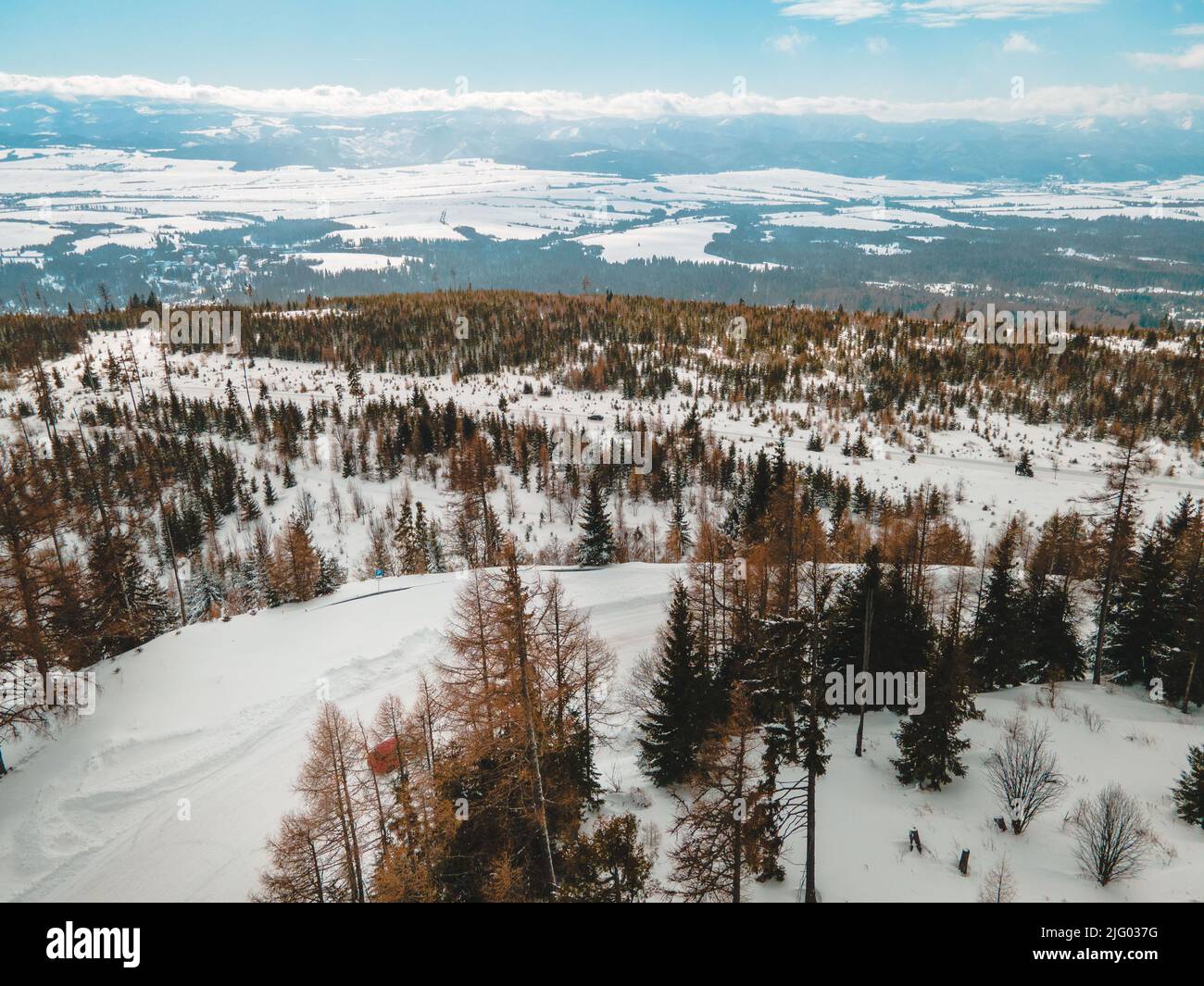 aerial view of snowed road in tatra mountains car travel concept Stock ...